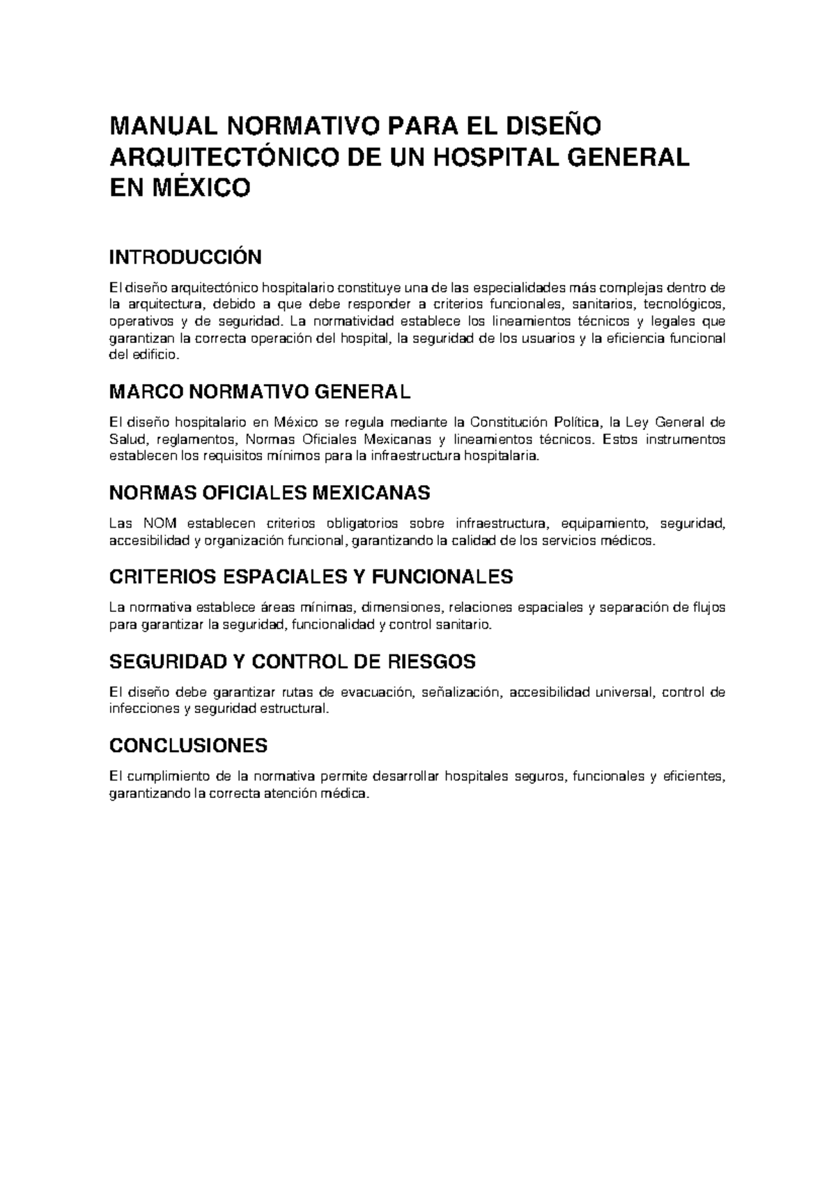 Manual Normativo para el Diseño de Hospitales Generales en México - Studocu