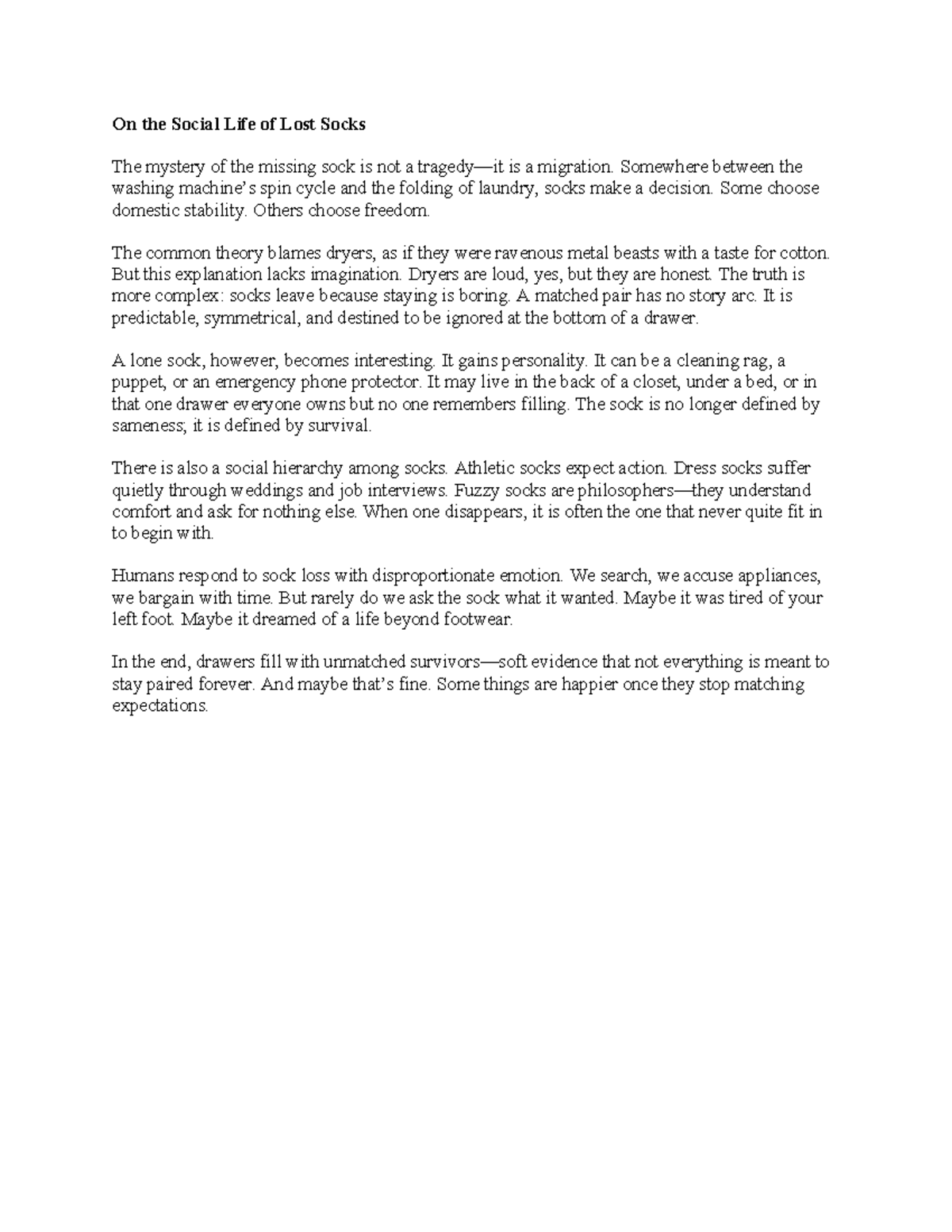 The Social Life of Lost Socks: A Reflection on Freedom and Identity ...