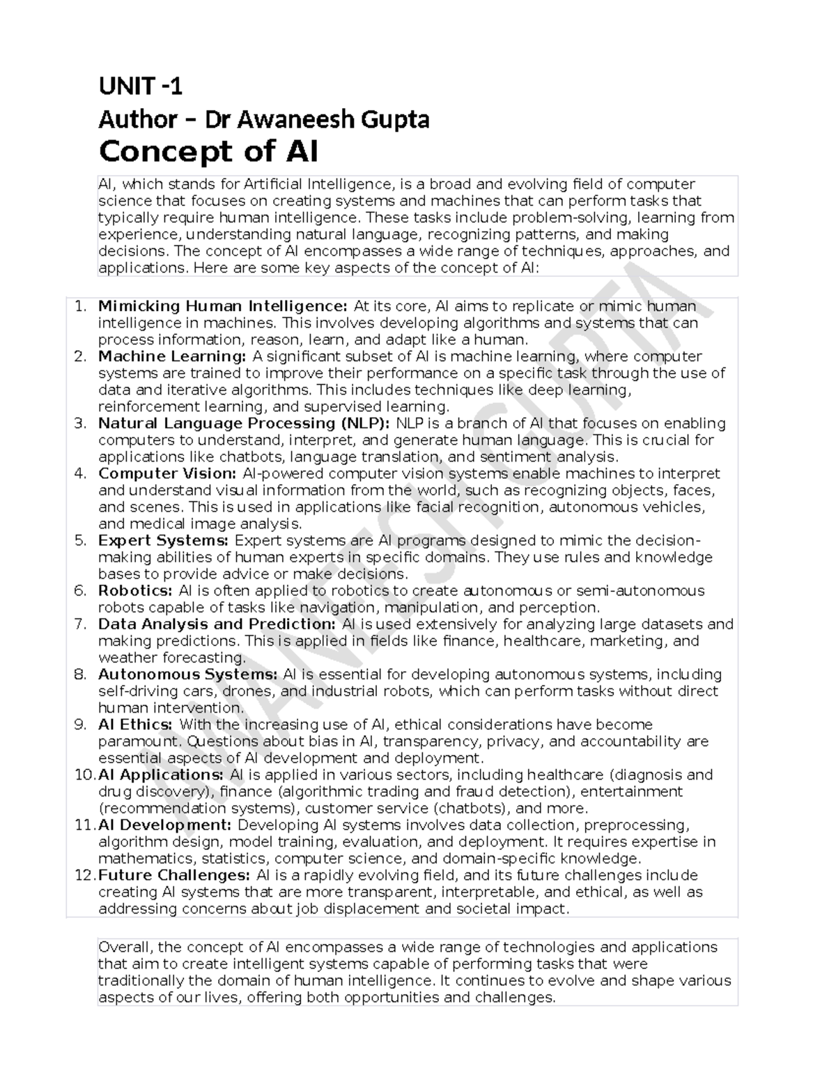 AI UNIT - 1: Key Concepts and Foundations of Artificial Intelligence ...