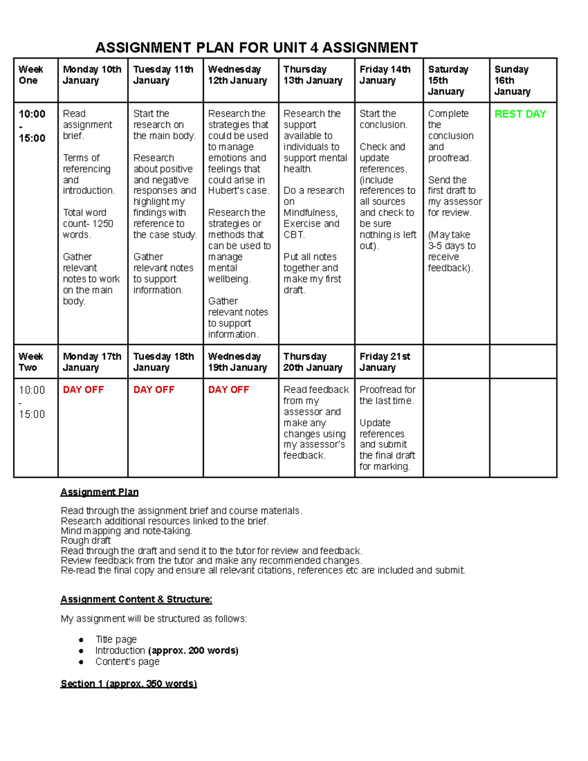 Unit 4 Assignment Plan: Preparing Written Assignment Guide - Studocu