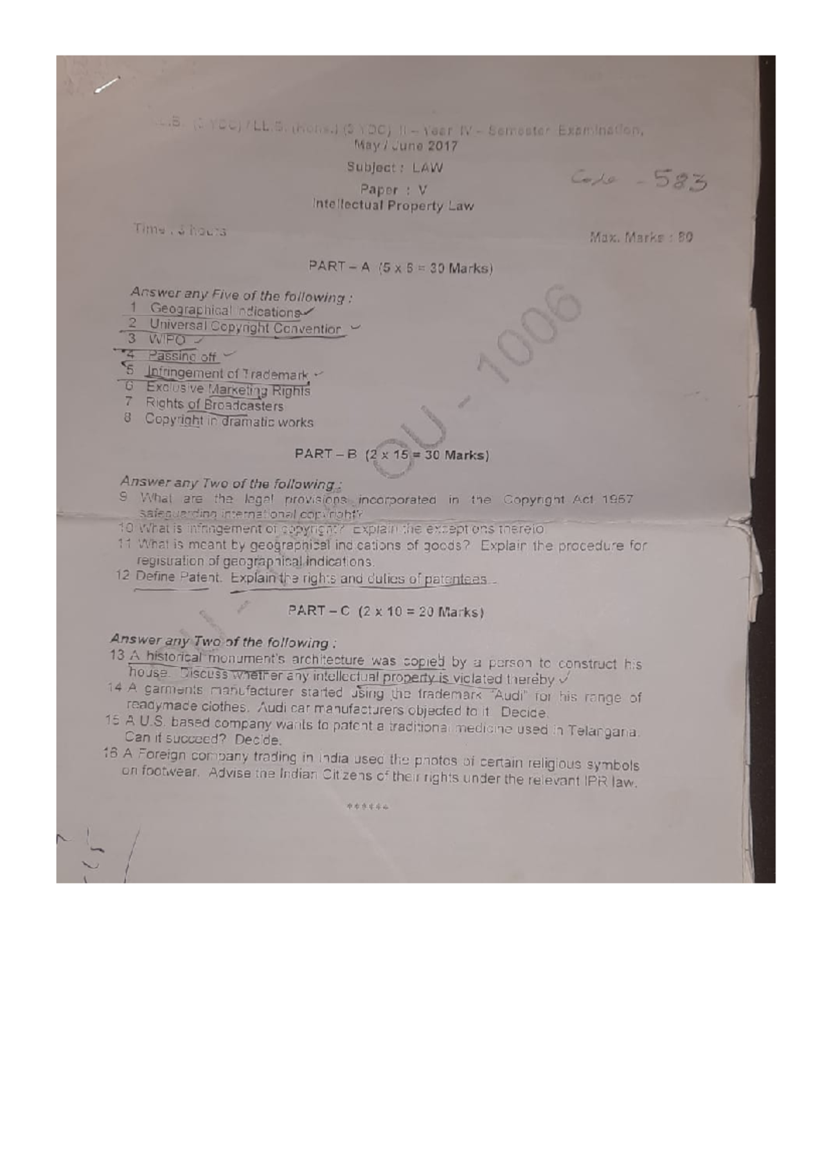 Intellectual Property Law - LLB V Paper Exam Review & Solution Insights ...