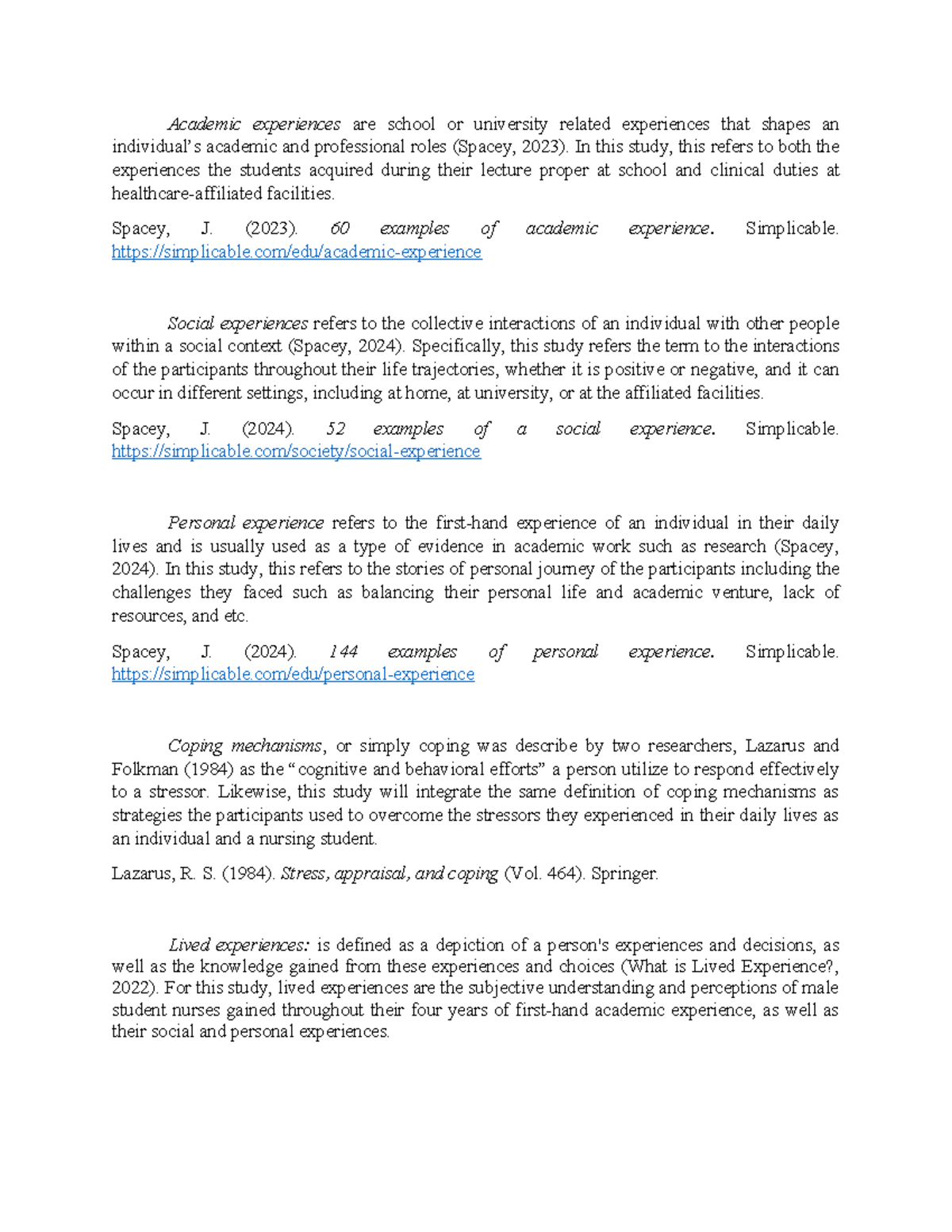 Co - Definition of Terms - Academic experiences are school or ...