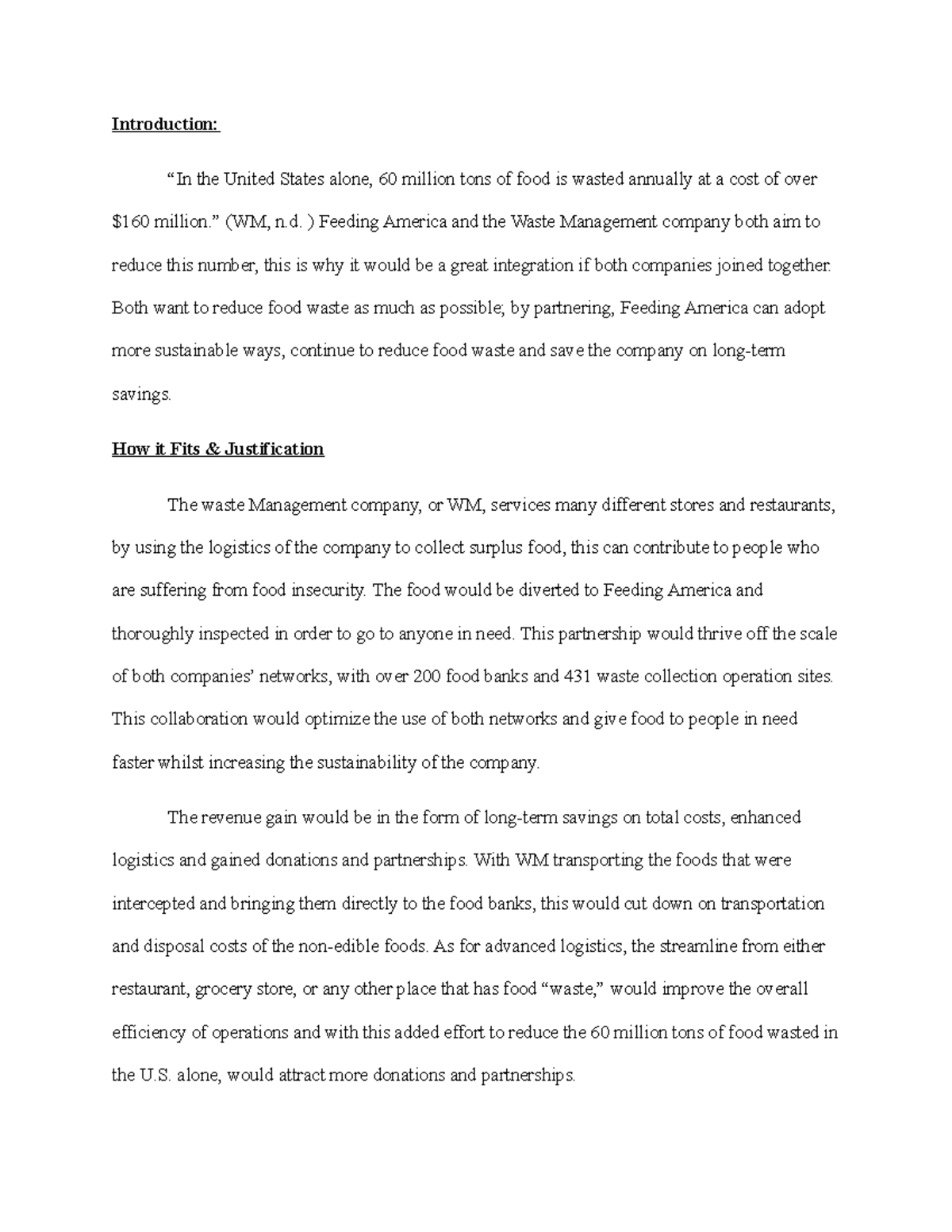 BUS400 Mile 1 - Food Waste Reduction Partnership Proposal - Studocu