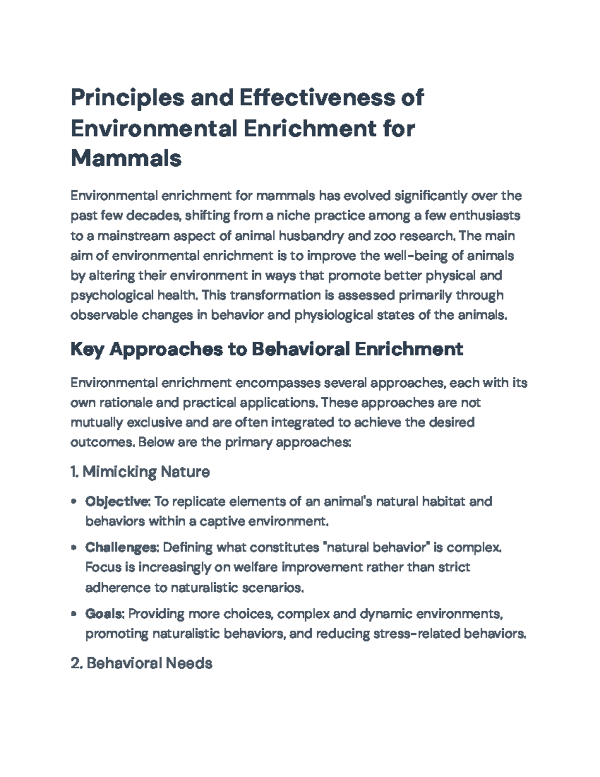Understanding Environmental Enrichment for Mammals: Principles ...