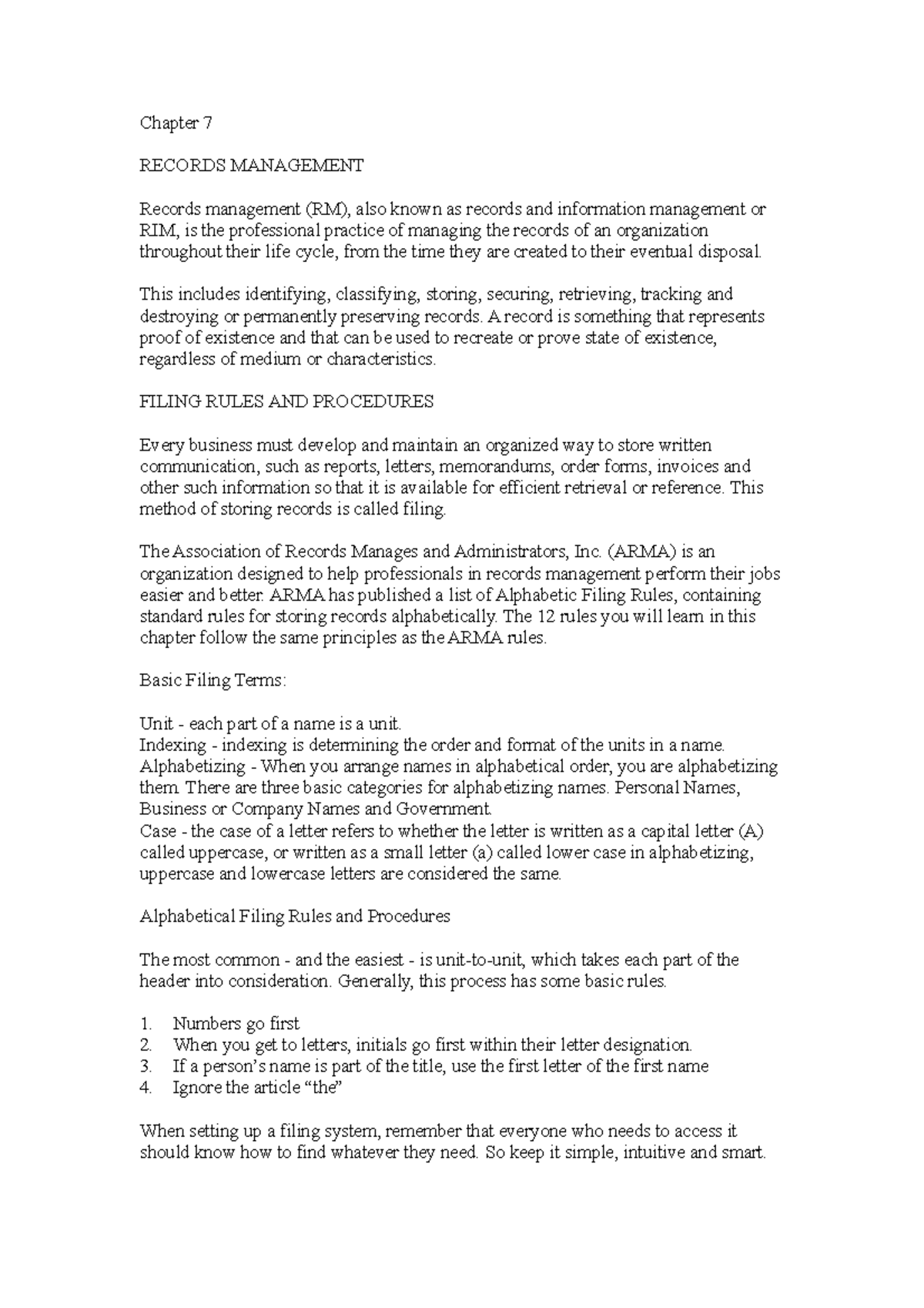 PSPA 3202 Chapter 7 - Records Management and Filing Procedures - Studocu