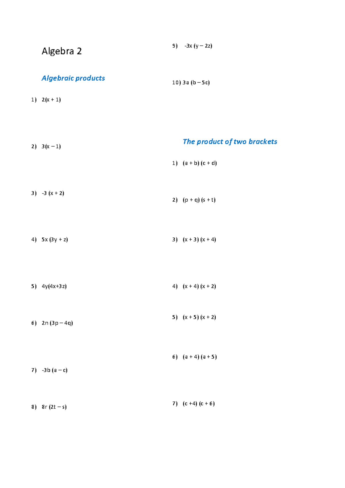 Algebra 2: Comprehensive Guide to Algebraic Products and Expansions ...