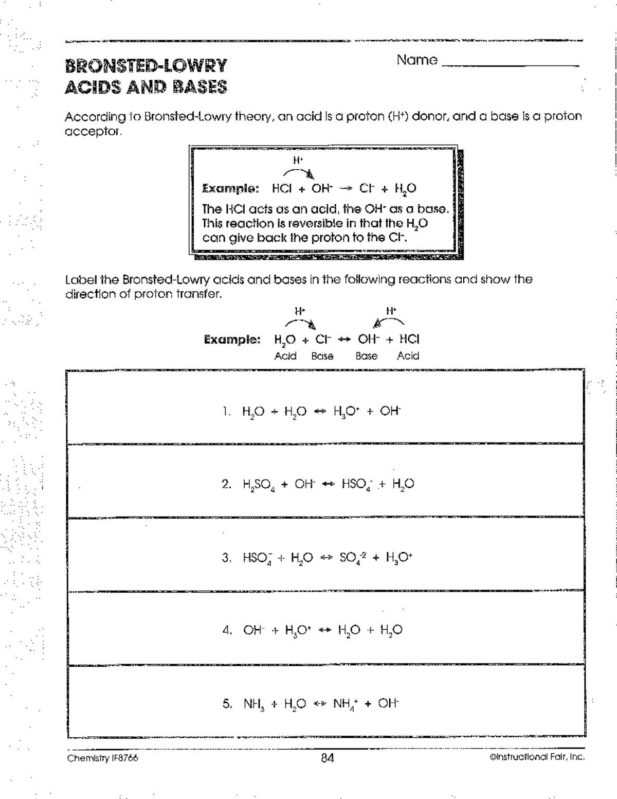 Chemistry IF8766 Acids and Bases Practice Worksheet with Answer Key ...
