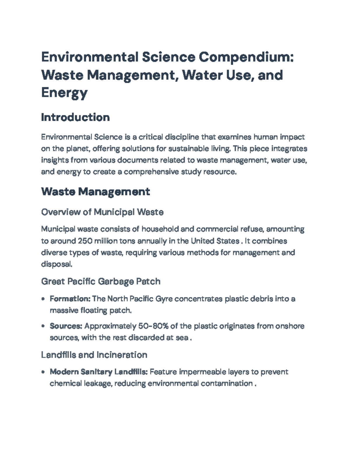 ENV 101 Final Exam Compendium: Waste, Water, and Energy Management ...