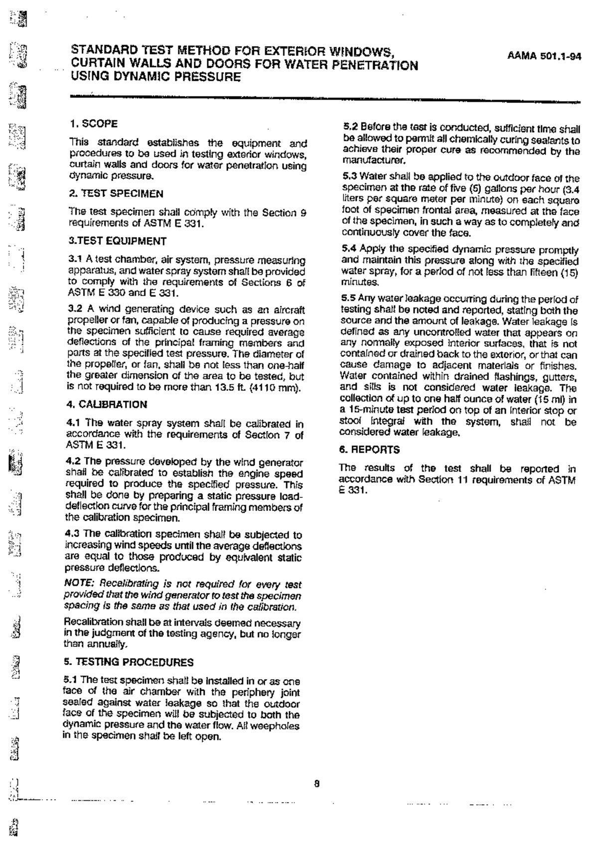 AAMA 501.1-94 Standard Test Method for Water Penetration - Studocu