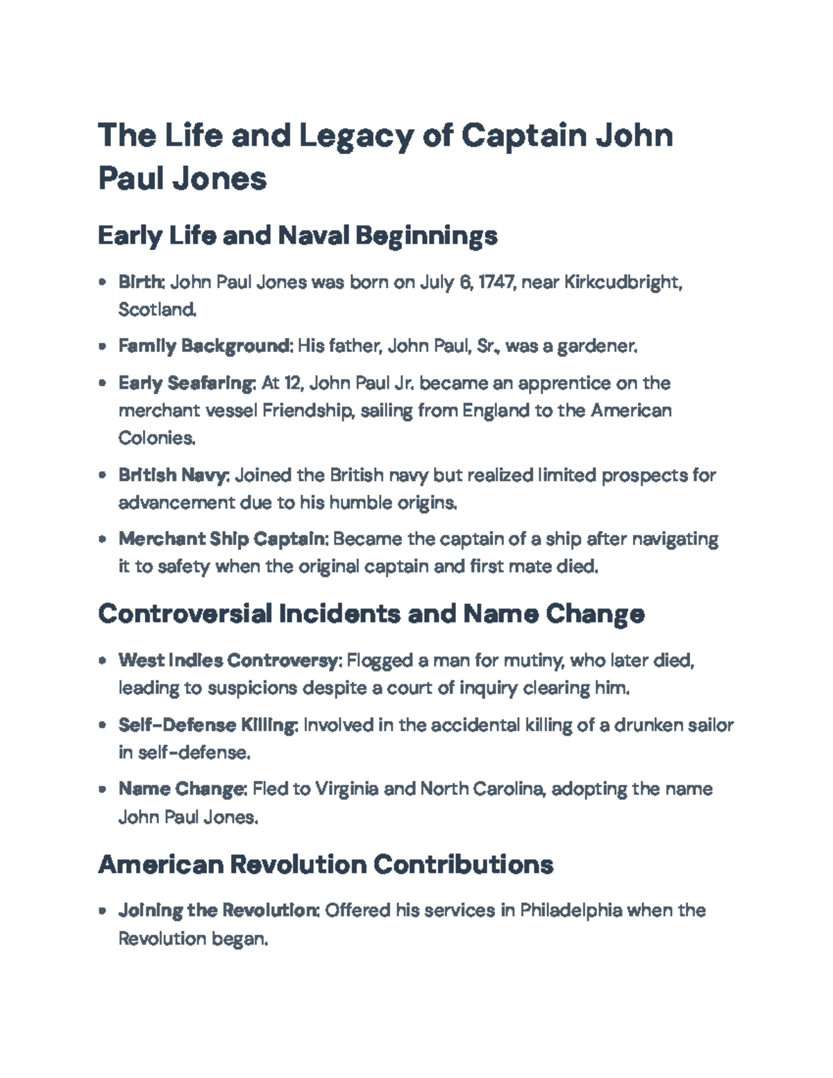 The Life and Legacy of Captain John Paul Jones: An Historical Overview ...