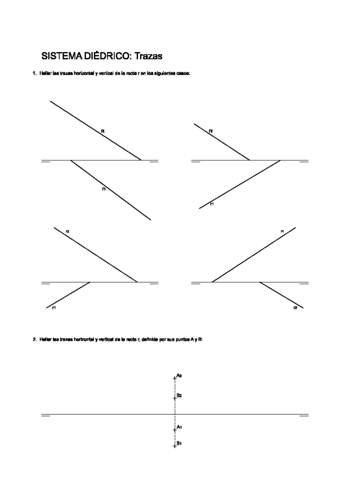 SISTEMA DIÉDRICO: Ejercicios de Trazas y Proyecciones 1 - Studocu