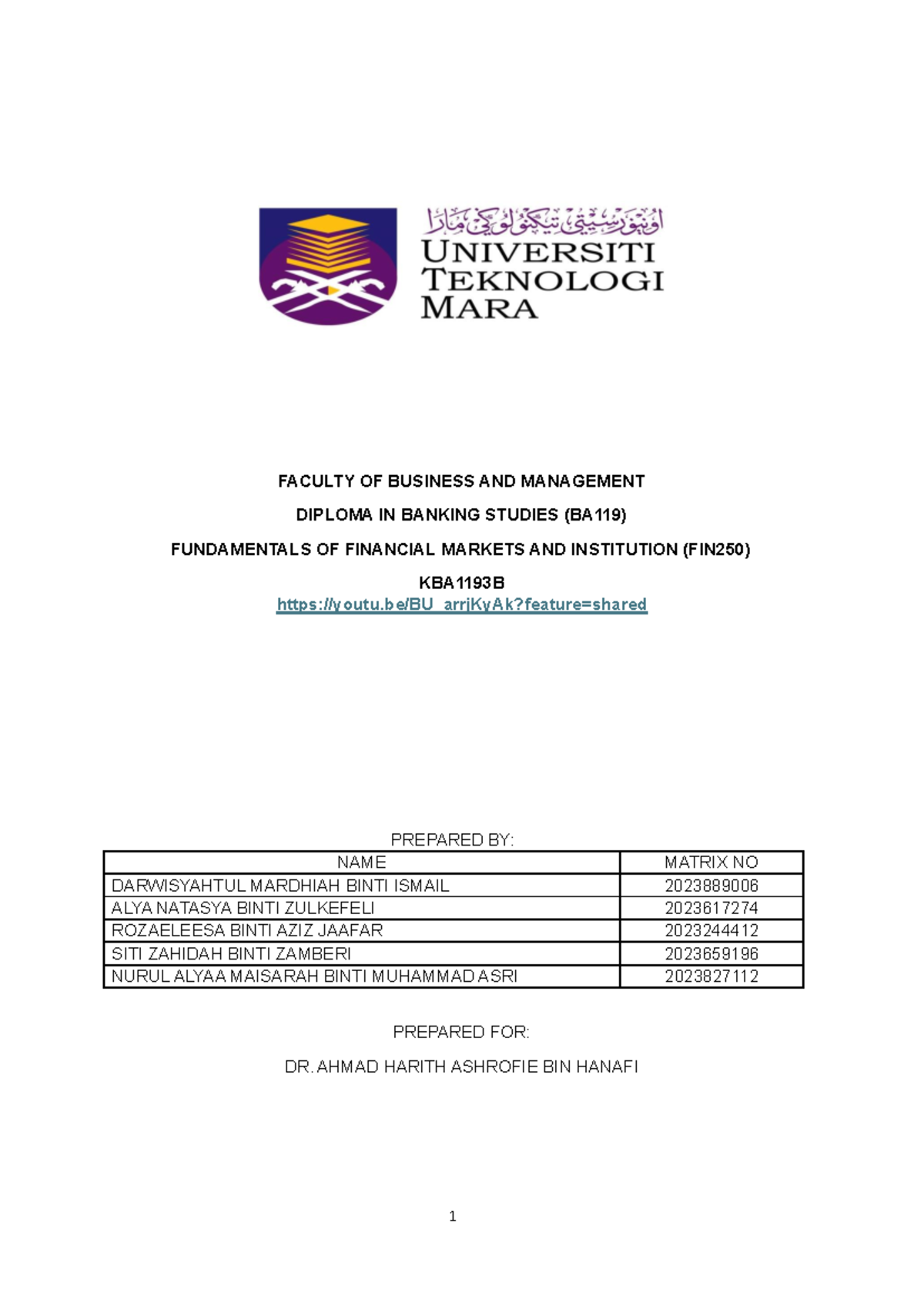 FIN250 Reportdone 1234 (1)(1) (1) copy - FACULTY OF BUSINESS AND ...
