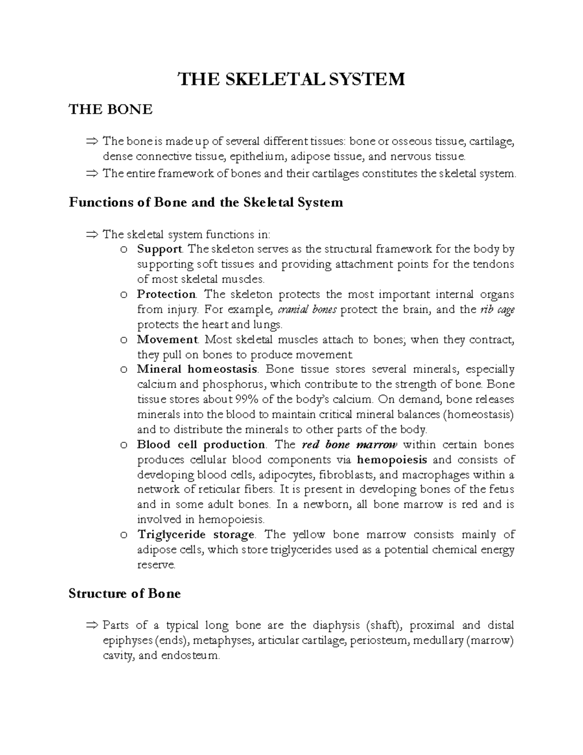 CN 111 - The Skeletal System Study Guide: Structure & Function - Studocu
