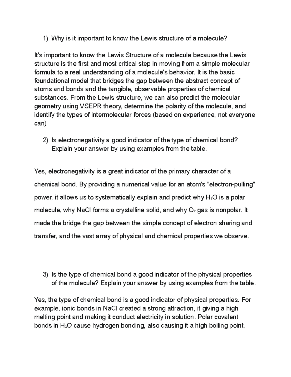 Chem 1.5: Importance of Lewis Structures and Bonding Properties - Studocu