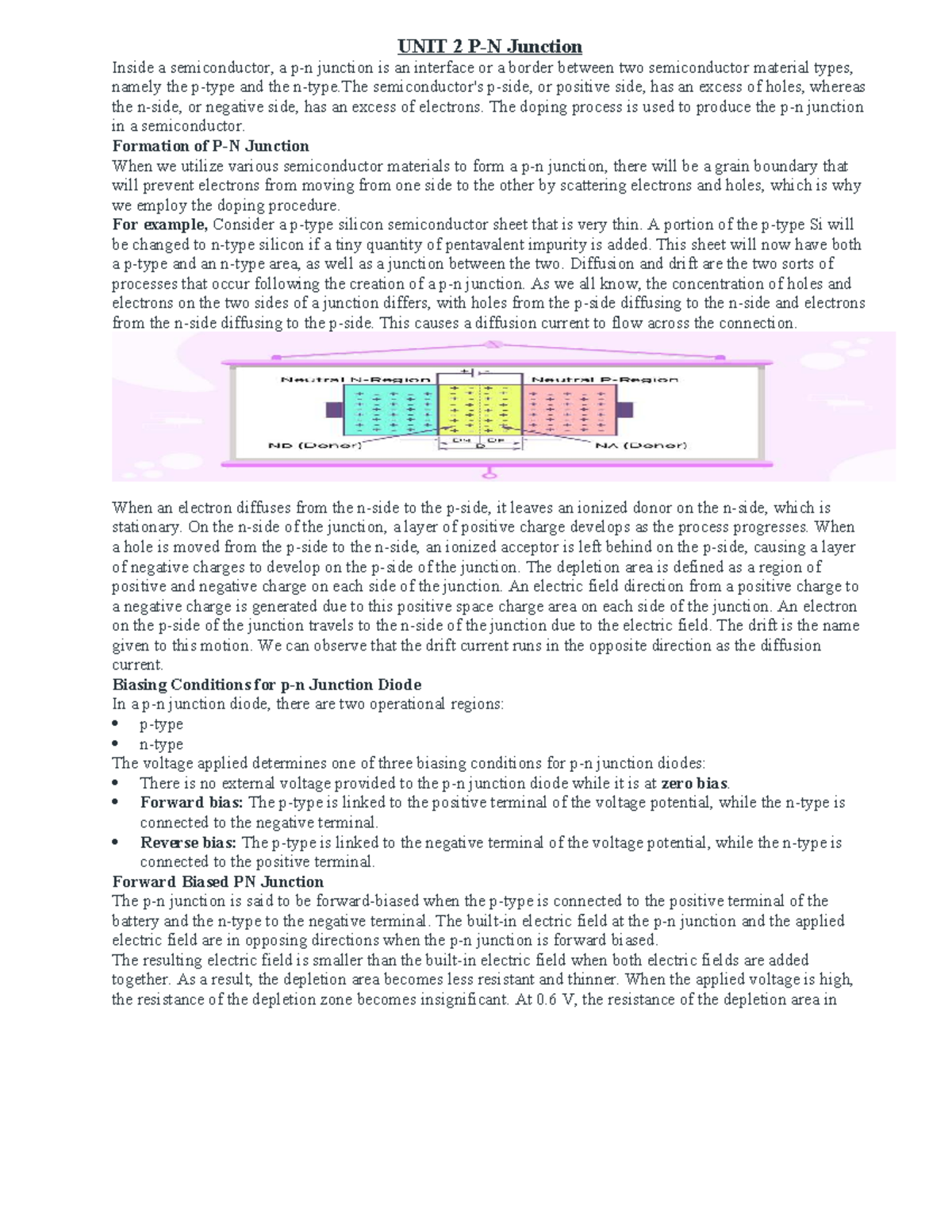 UNIT 2 PN Junction Diode: Formation, Biasing, and Characteristics - Studocu