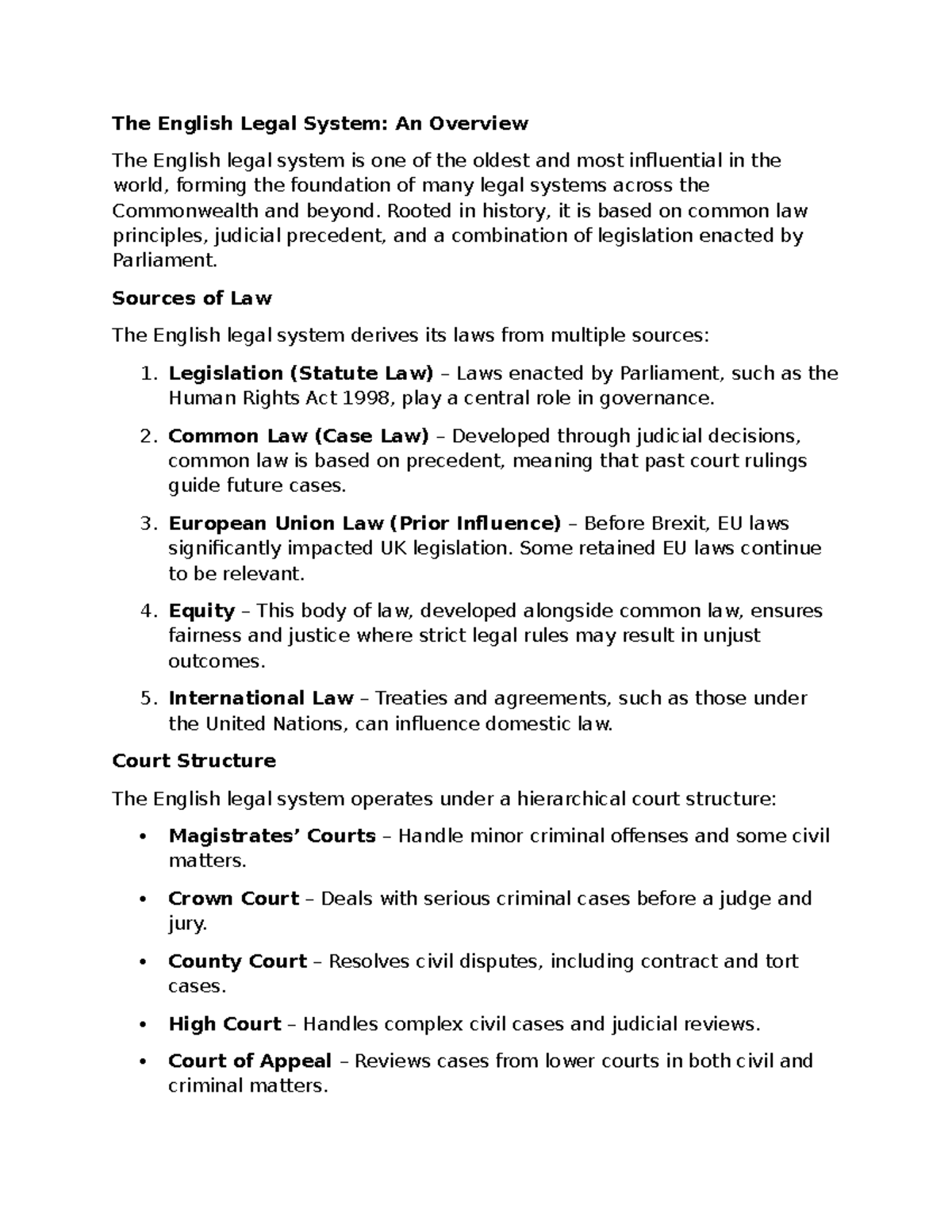 The English Legal System: Key Features and Sources of Law Overview ...