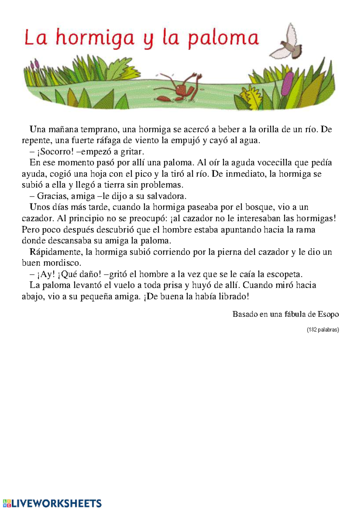 516311430 Fábula: La Paloma y la Hormiga - Studocu