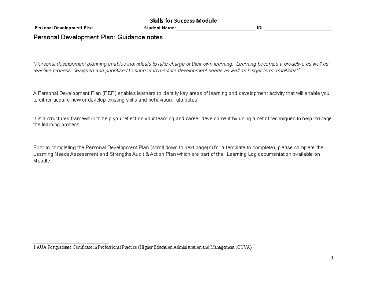 2. PDP Template: Skills for Success Framework and Action Plan - Studocu