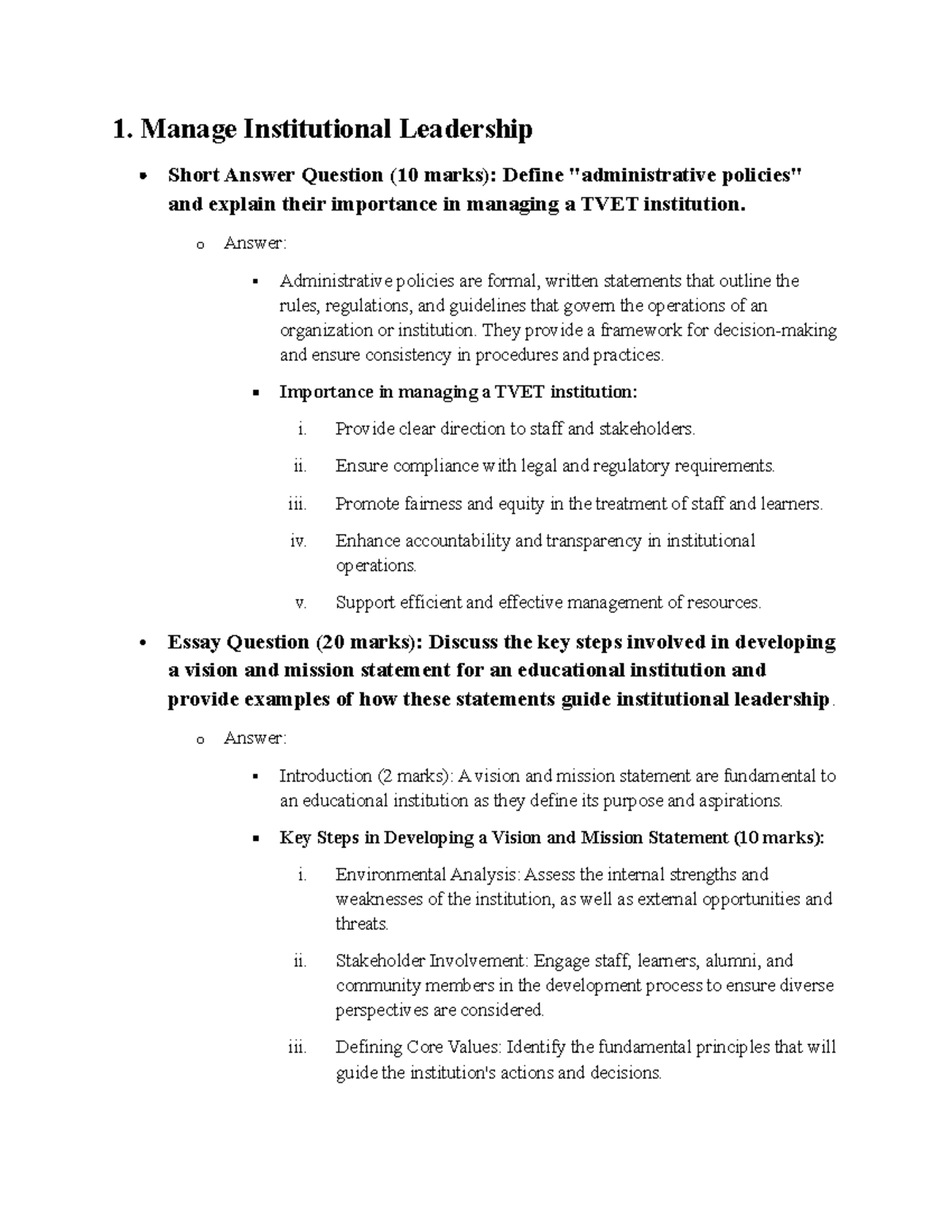 C. Outline Ed Admin Revision Q&A: Managing Leadership, Curriculum ...