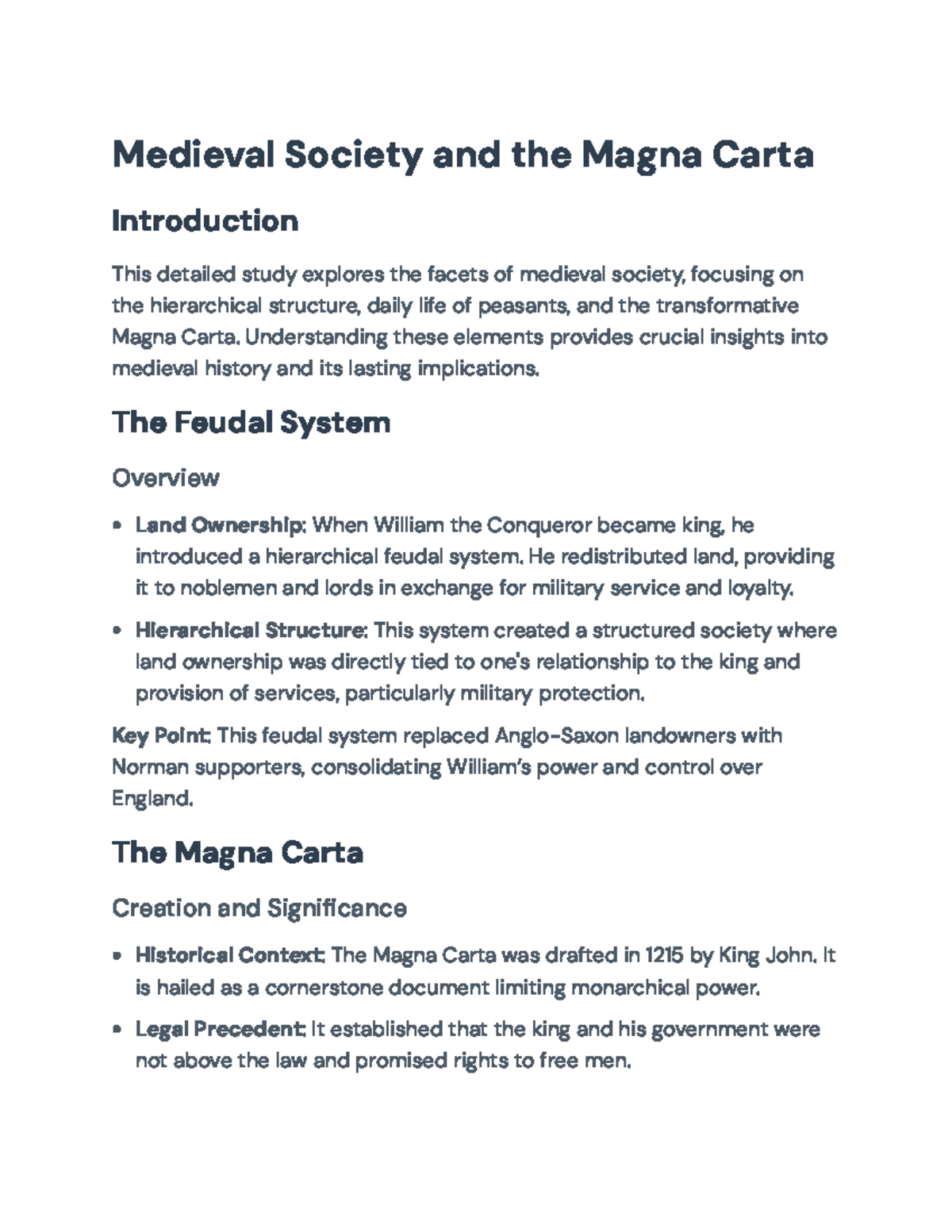 Medieval Society Dynamics: The Feudal System & Magna Carta Analysis ...