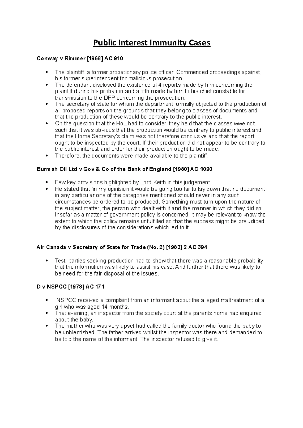 Public Interest Immunity: Legal Framework and Case Law Insights - Studocu
