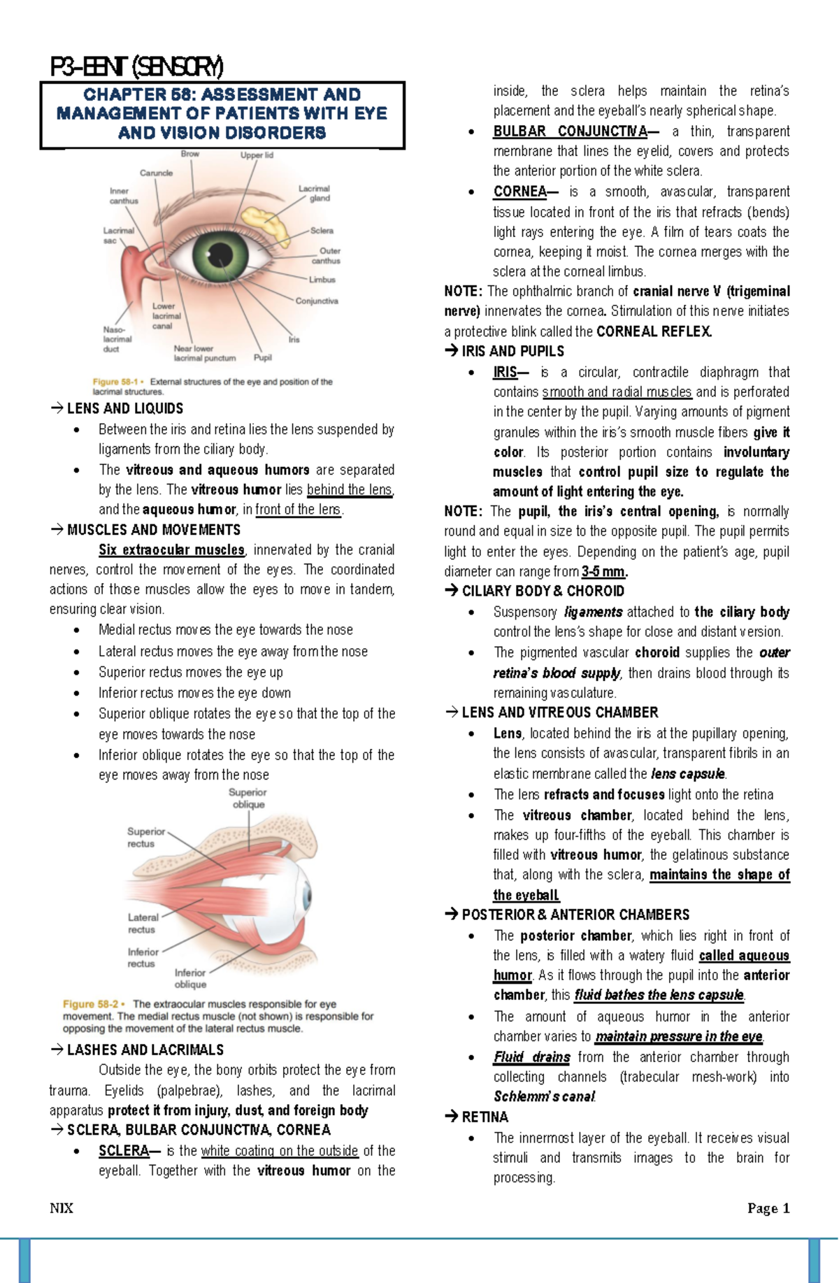 EENT-1 - Chapter 58: Assessment & Management of Eye Disorders - Studocu