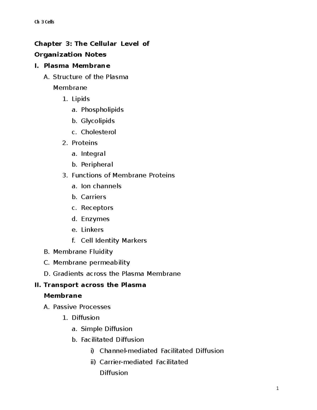 AP1 Chapter 3 Notes: The Cellular Level of Organization - Studocu