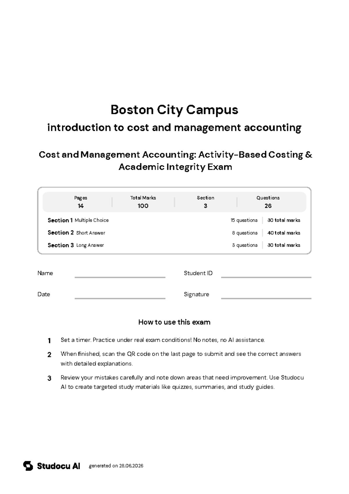 HMAC200-1 Final Exam: Activity-Based Costing & Integrity - Studocu