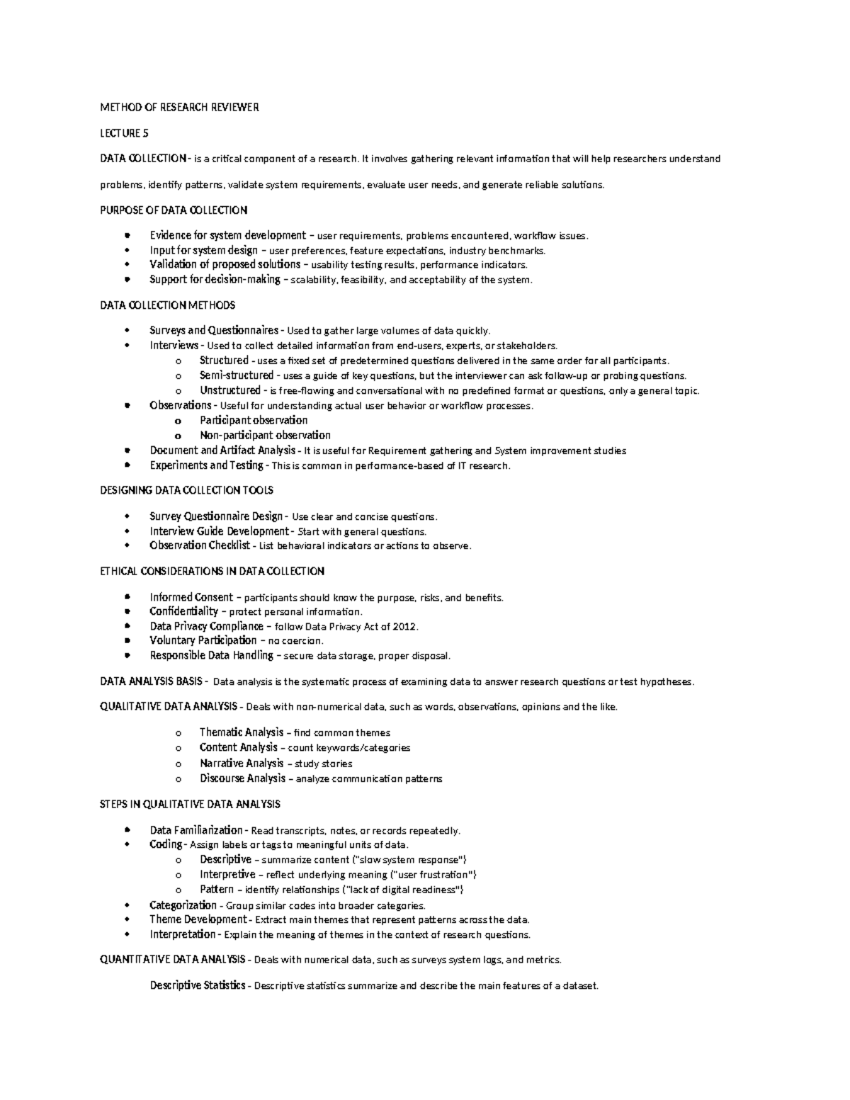 Method of Research Reviewer: Lecture 5 on Data Collection - Studocu