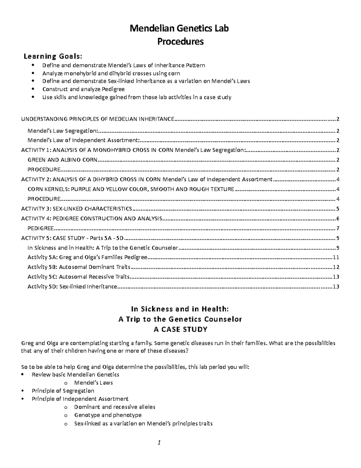 F21 08 Mendelian Genetics Lab Procedures and Case Study Analysis - Studocu