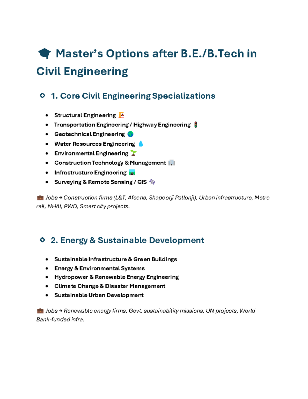 Options for Masters & MBA after Civil Engineering - Studocu