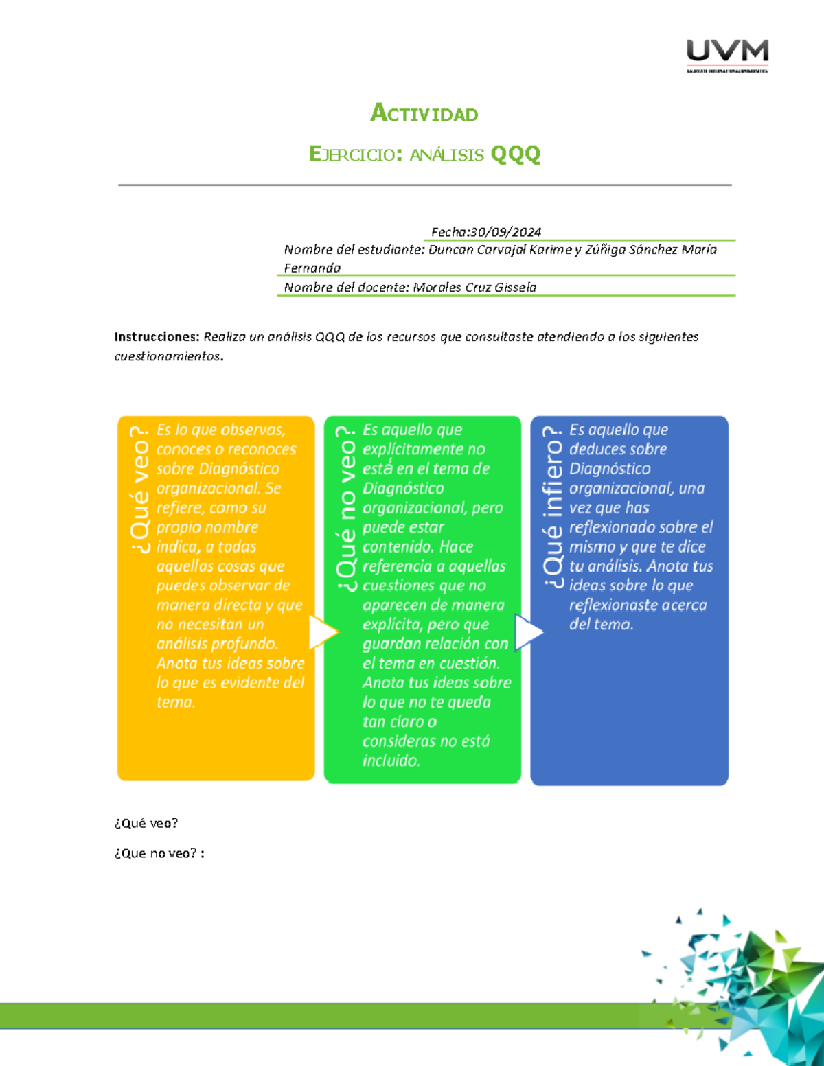 Act. 3. Ejercicios esquema QQQ. DO - Desarrollo organizacional - ACTIVIDAD EJERCICIO: ANÁLISIS ...