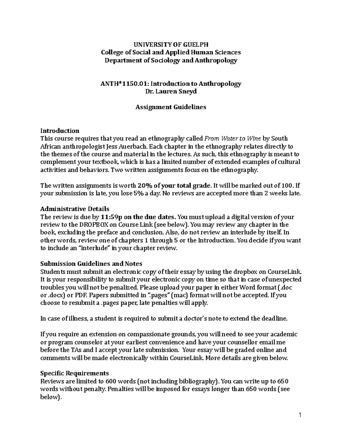 ANTH 1150 W24: Assignment Guidelines for From Water to Wine Review ...