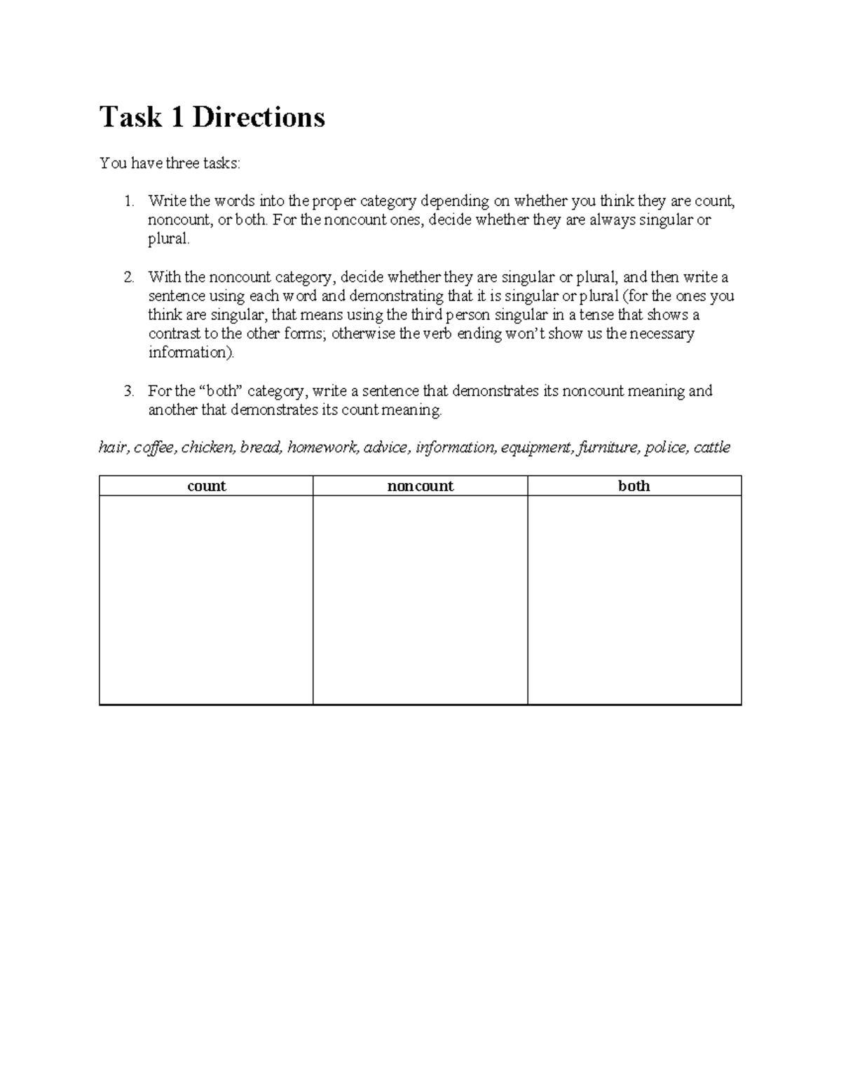 Nouns Tasks with Solutions for Wi Se25-26 - Studocu