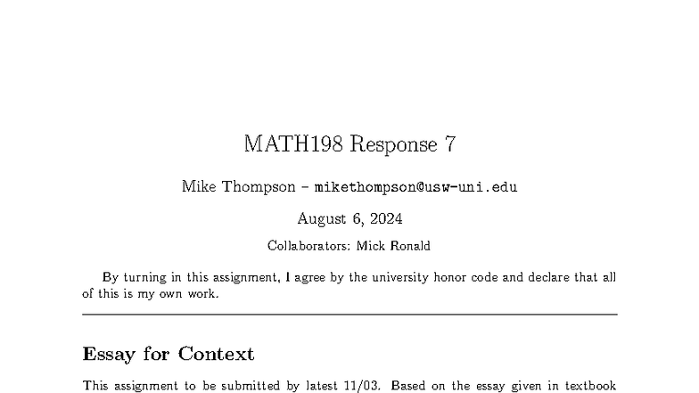 MATH198 Final Exam Response 7 - Essay Questions and Answers - Studocu