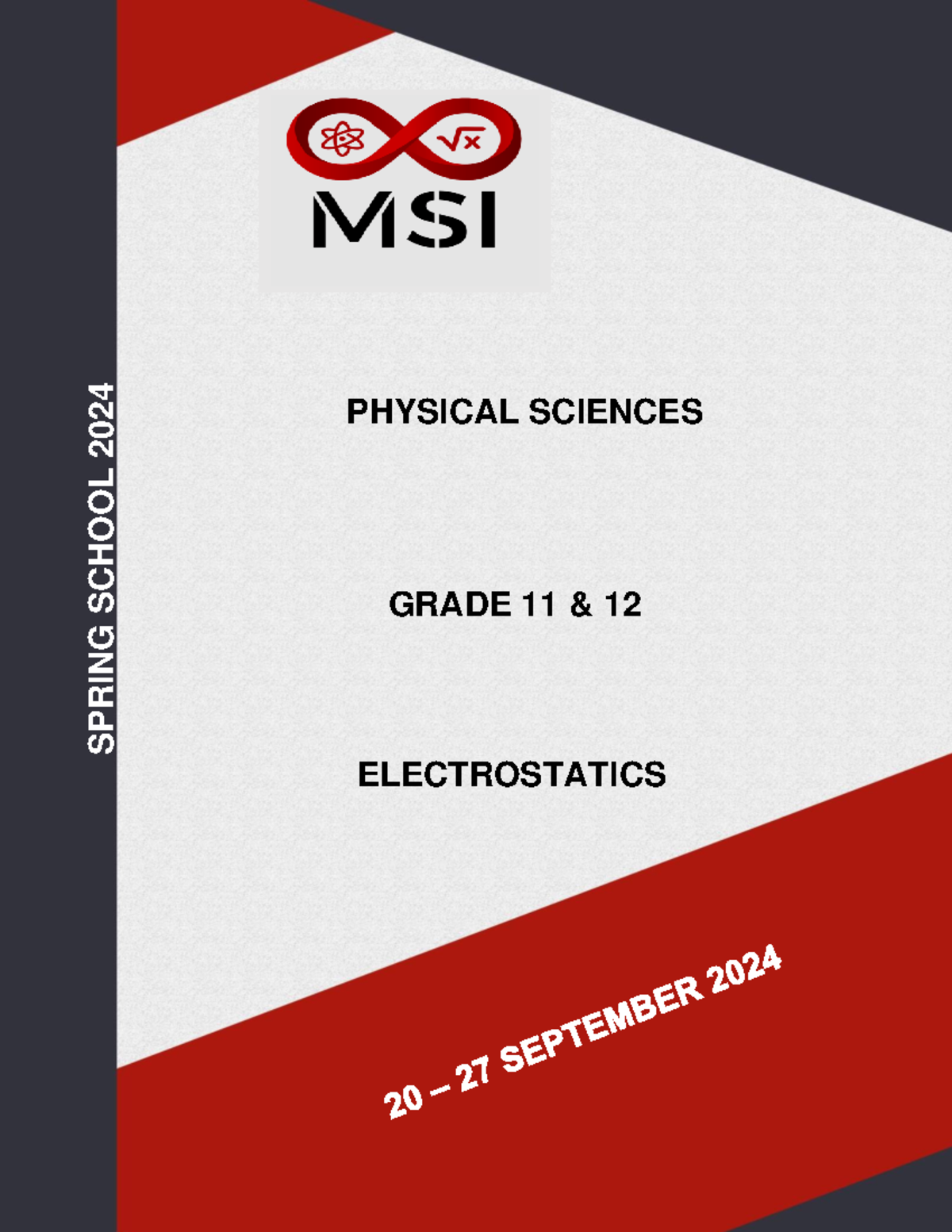 Electrostatics Study Guide for Grade 11 & 12 (Spring School 2024) - Studocu