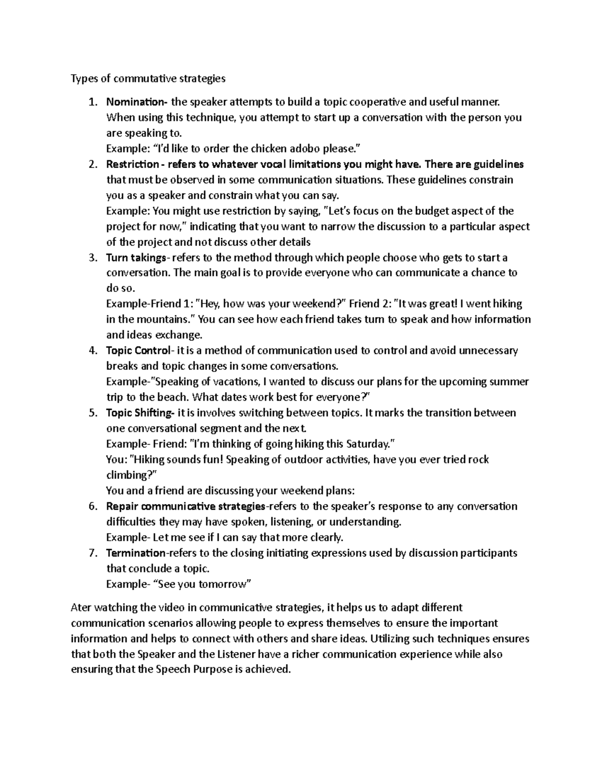 Communicative Strategies: 7 Types and Their Importance - Studocu