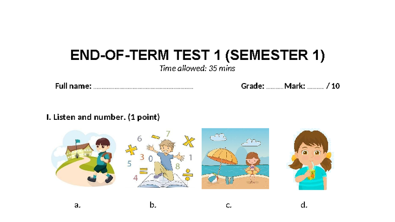 End-of-Term Test 1 (Semester 1) Listening & Reading Activities - Studocu