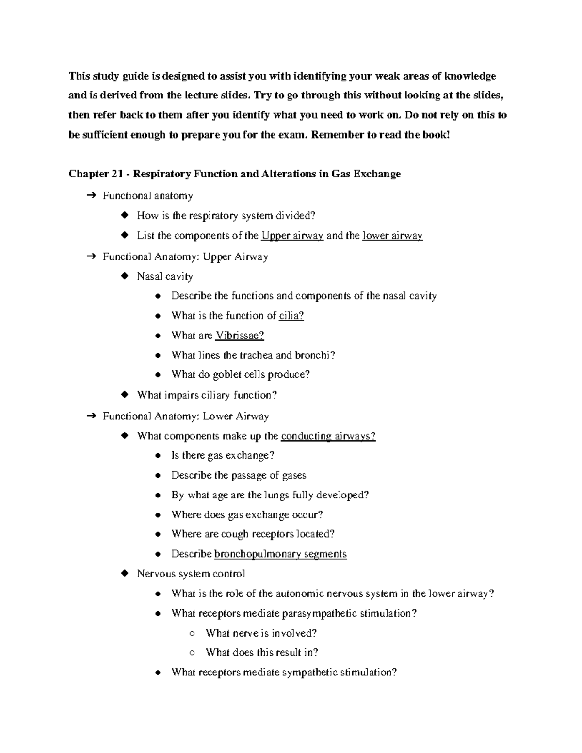 Ch. 21 Study Guide: Respiratory Function & Gas Exchange Insights - Studocu