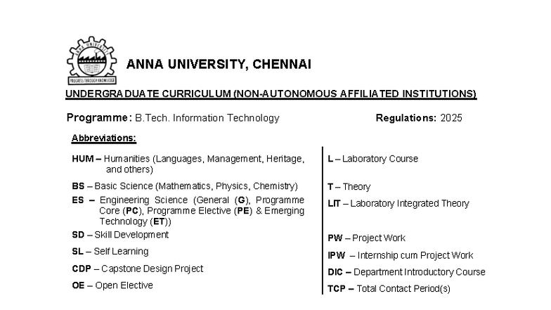 B.Tech. IT - syllabus - ANNA UNIVERSITY, CHENNAI UNDERGRADUATE ...