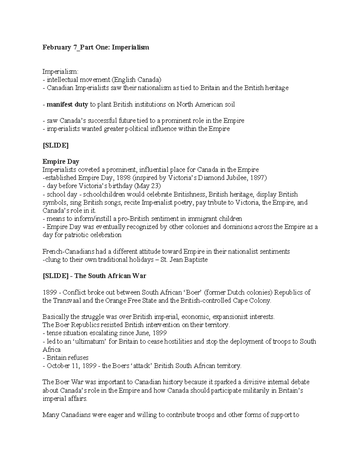 HIST 205 Week 4: Imperialism and the Great War Overview - Studocu