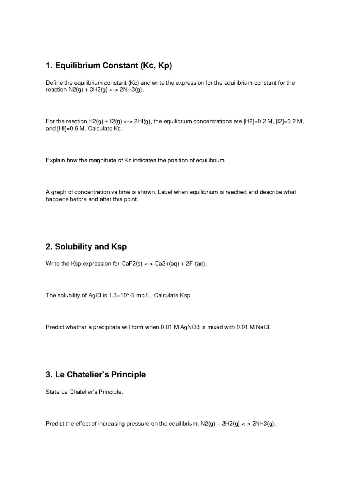 IA1 Chemistry Revision: Equilibrium, Kc, Ksp, and Titration Concepts ...