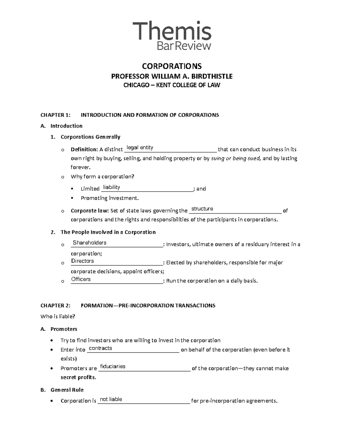 MEE - Corporations Outline: Introduction, Formation, and Key Concepts ...