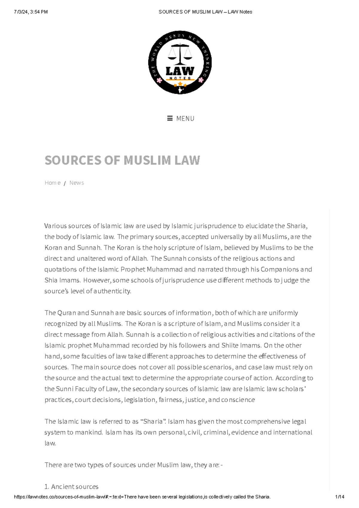 Sources of Muslim Law: Comprehensive Law Notes for LLB Students - Studocu