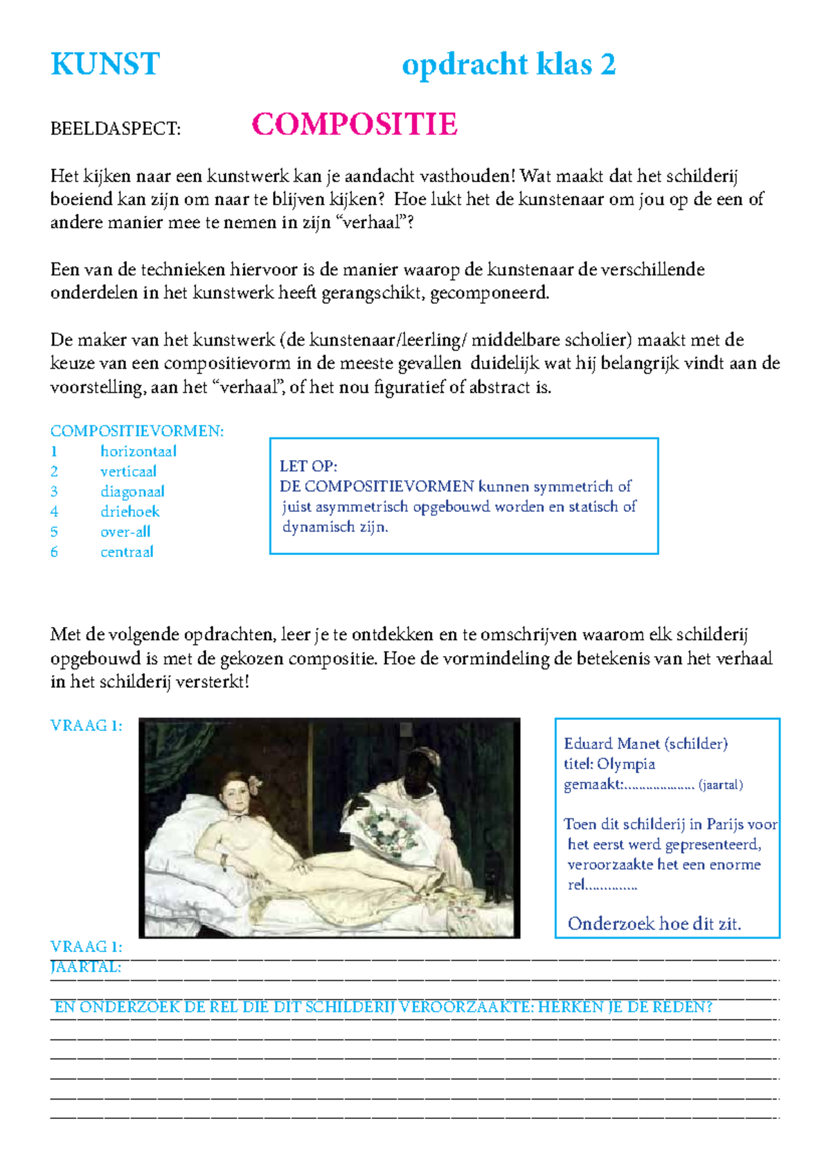 KUNST Opdracht 2 Klas 2: Beeldaspect Compositie Analyse - Studeersnel