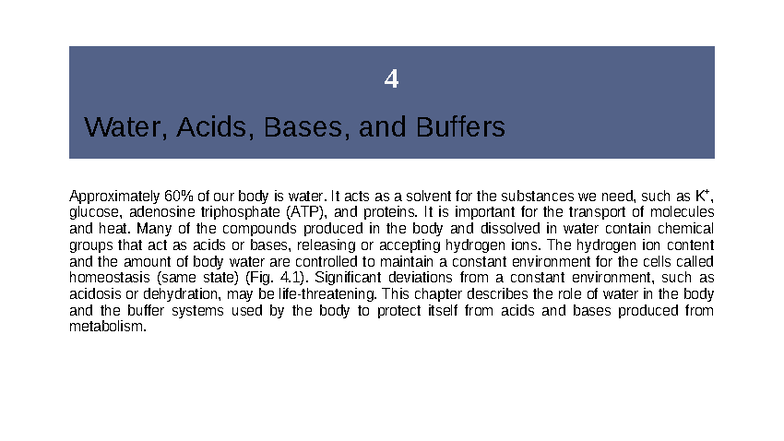Biochemistry of Water, Acids, Bases, and Buffers (DBC 4) - Studocu