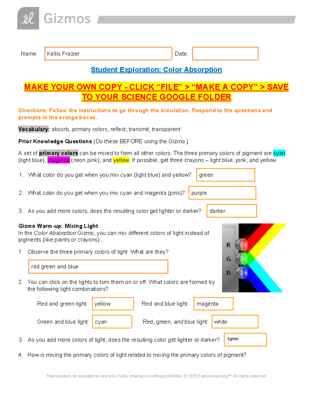 Color Absorption Exploration: Understanding Light and Pigments - Studocu