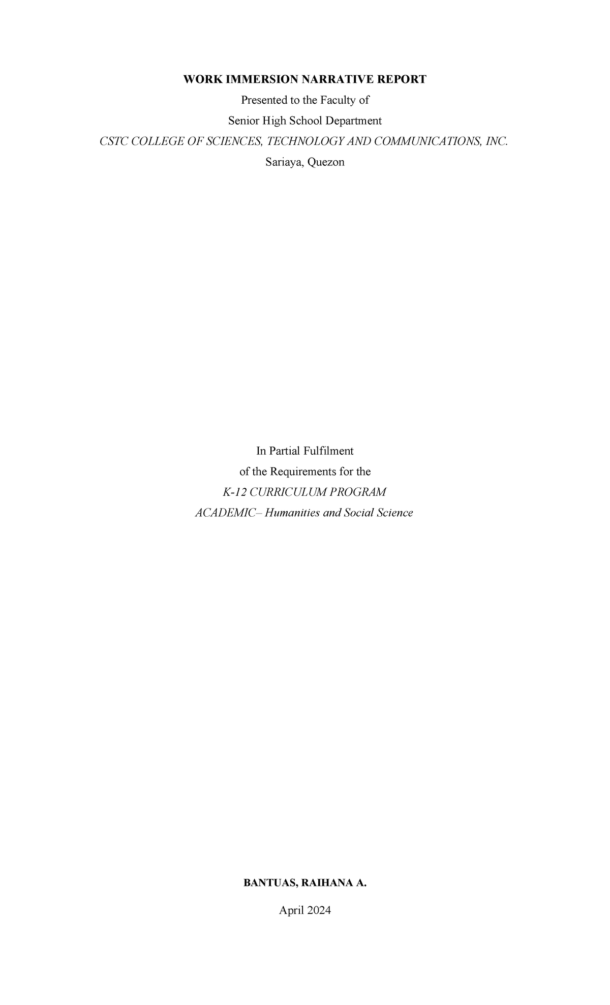 Final Narrative Report on Work Immersion for K-12 Program (SHS) - Studocu