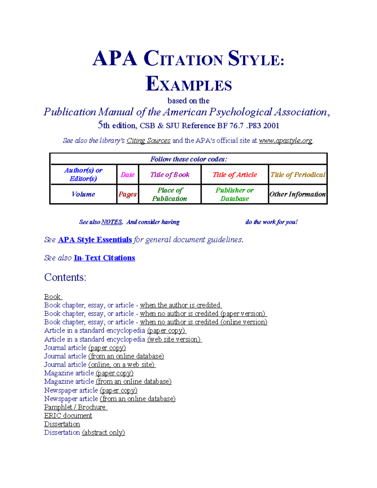 CSB 1 APA Citation Style Guidelines and Examples - Studocu
