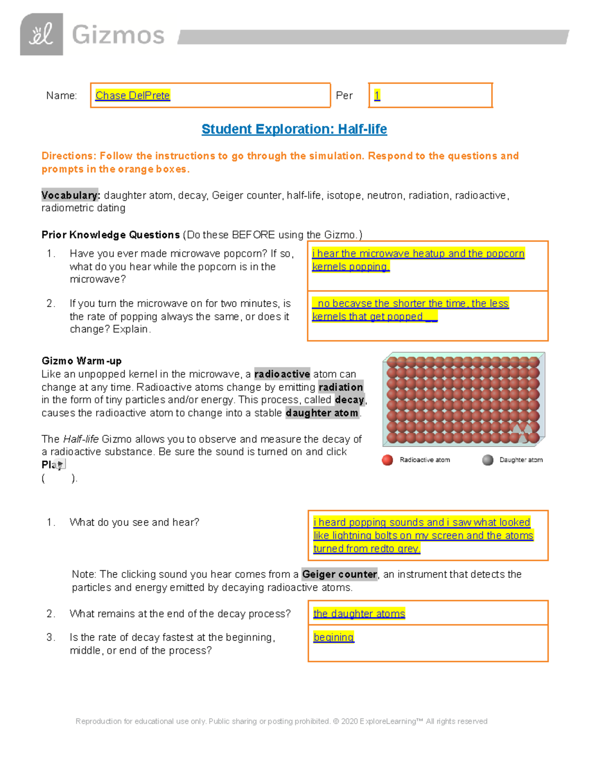 Half-Life Gizmo Exploration: Student Guide and Insights - Studocu
